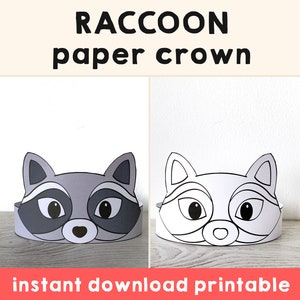 Raccoon Paper Crown Coloring Activity Printable Kids Craft Woodland ...