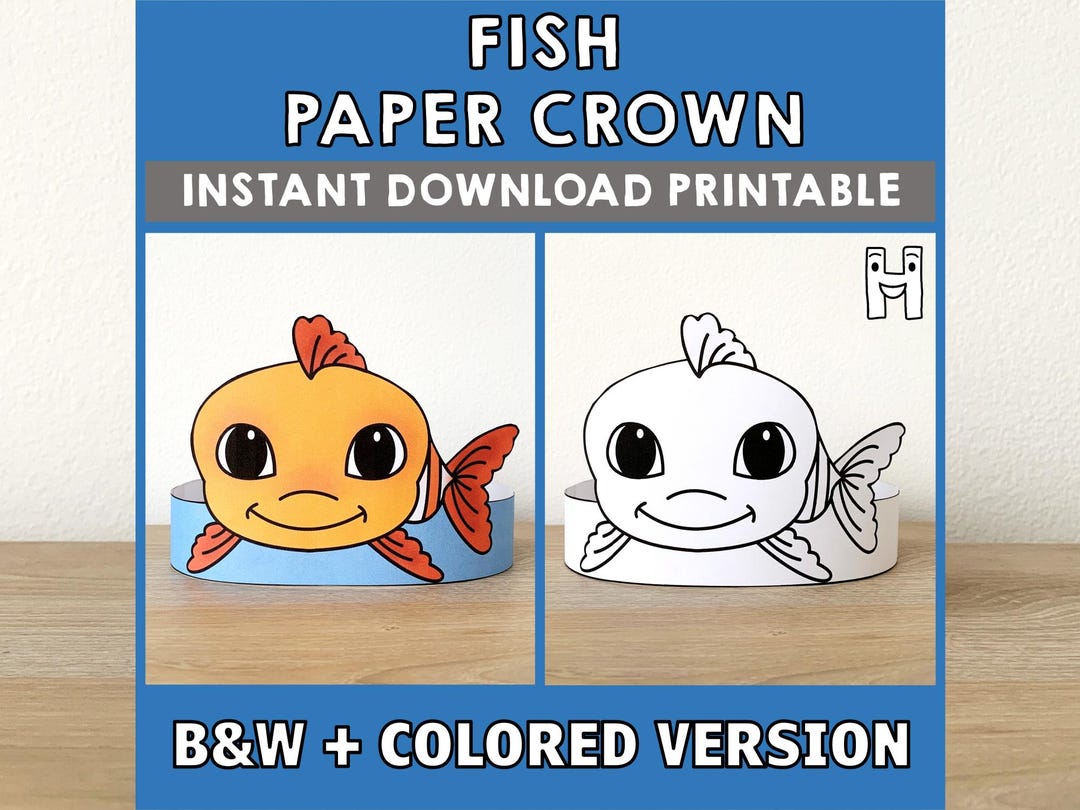 Fish Paper Crown Party Coloring Printable Party Hat Kids Craft Ocean ...