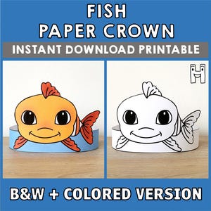 Fish Paper Crown Party Coloring Printable Party Hat Kids Craft Ocean ...