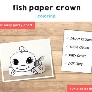 Fish Paper Crown Party Coloring Printable Party Hat Kids Craft Ocean ...