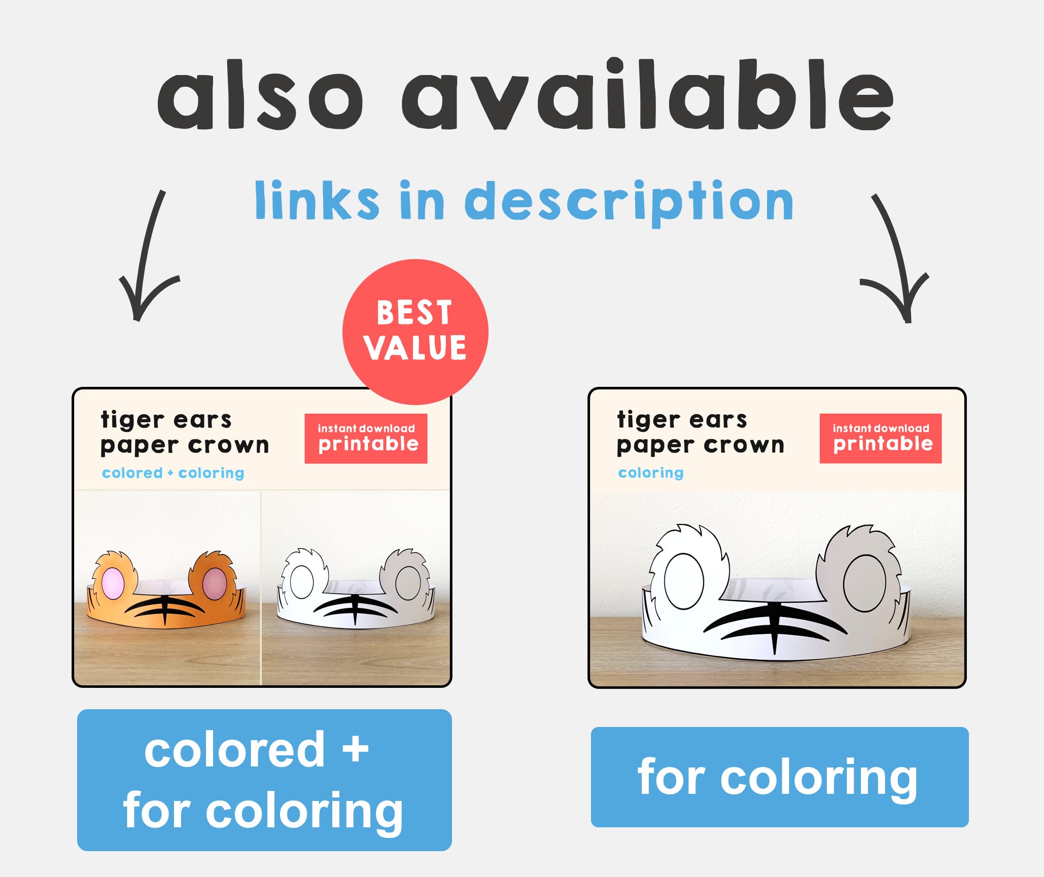 Tiger Ears Paper Crown Headband Party Coloring Printable Kids | Etsy