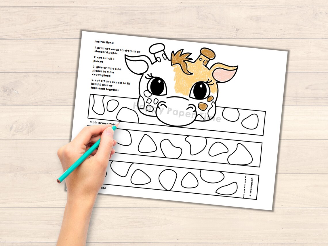 Giraffe Paper Crown Party Coloring Printable Kids Craft African ...