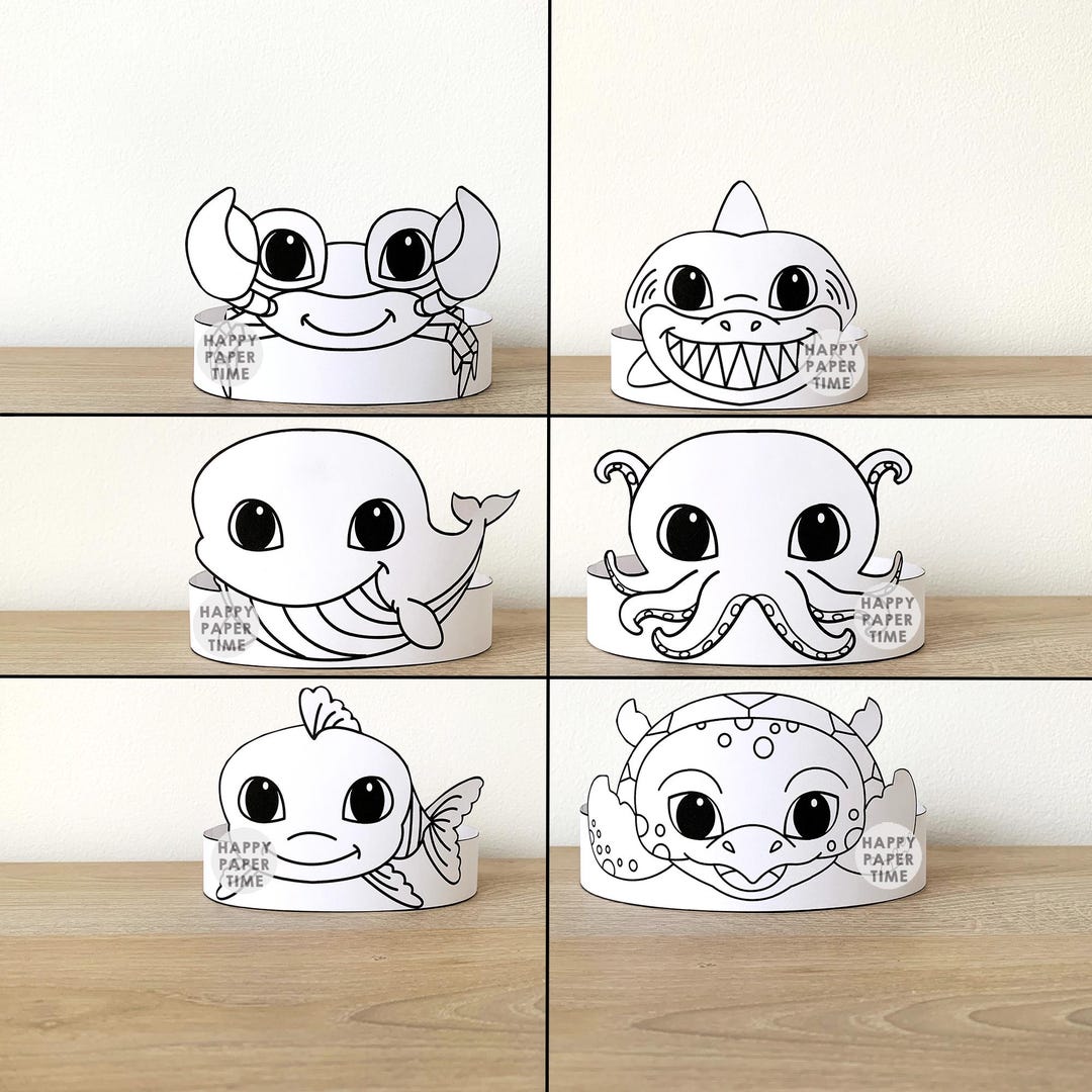 Ocean Animals Paper Crowns Shark Fish Octopus Whale Sea Turtle Crab ...