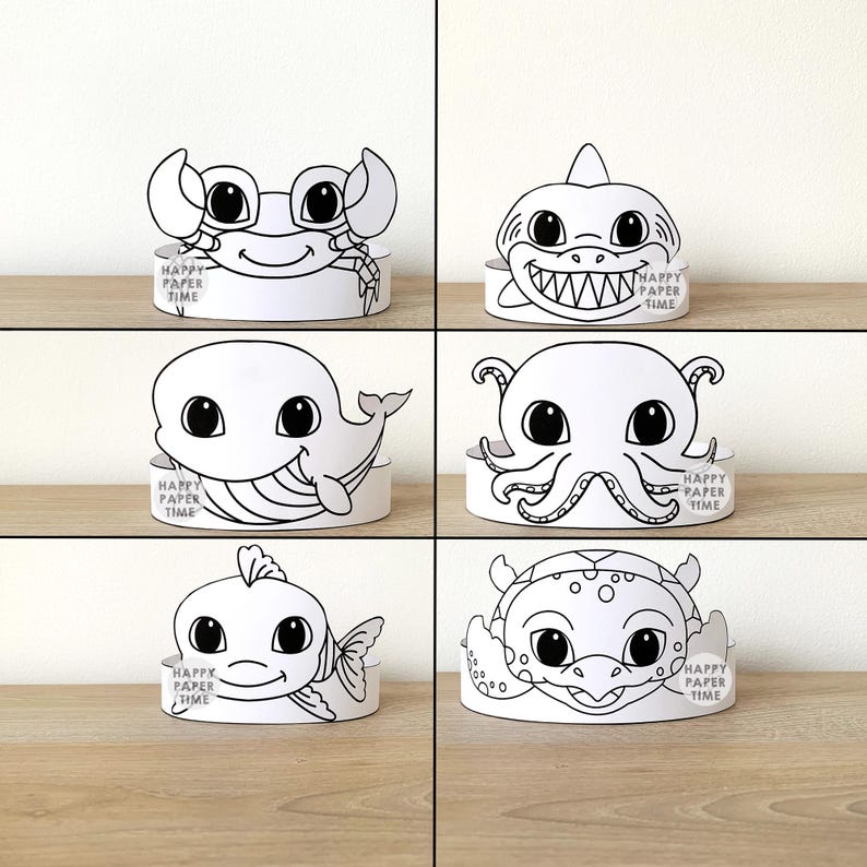 Ocean Animals Paper Crowns Shark Fish Octopus Whale Sea Turtle Crab ...
