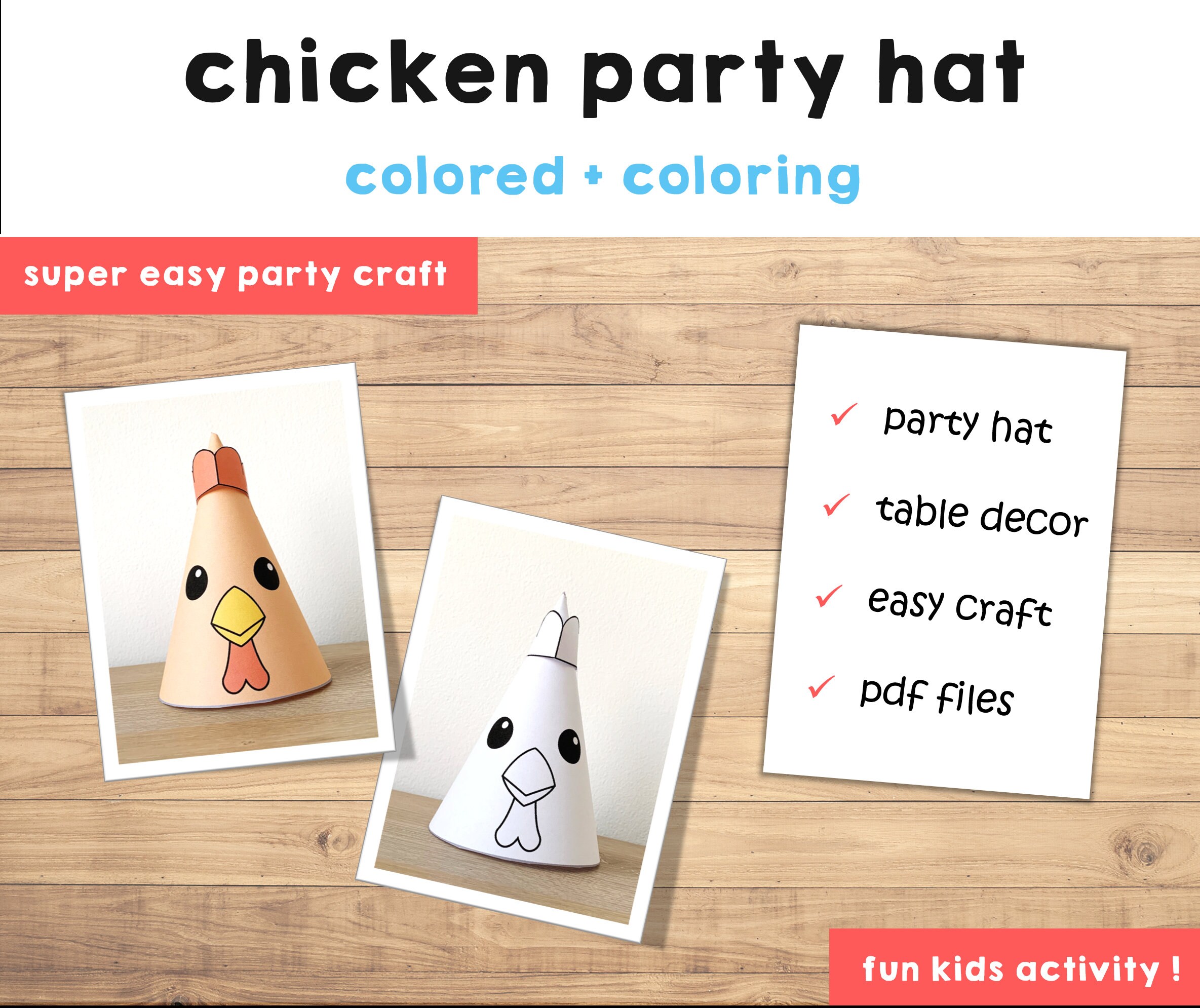 Chicken Party Hat Paper Printable Template Print Out Farm Animal Table ...