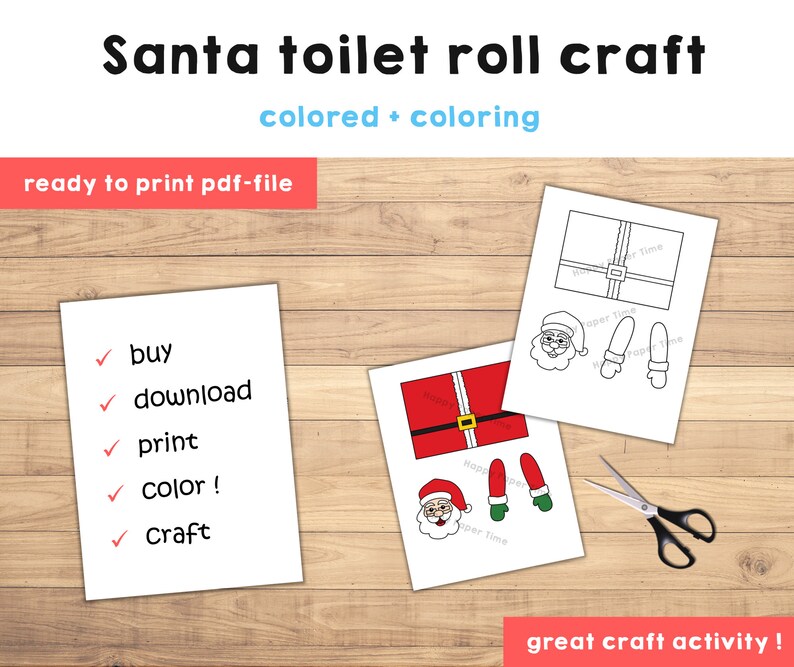 Santa Claus Toilet Paper Roll Craft Christmas Party Coloring | Etsy