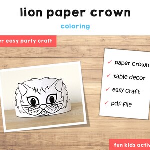 Lion Paper Crown Coloring Printable Kids Craft Lion Birthday Party ...