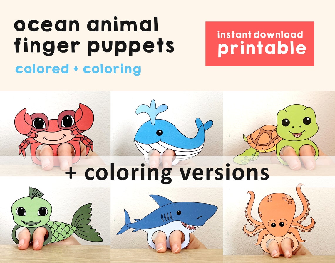Ocean Animals Paper Craft Printable Finger Puppet Template - Etsy