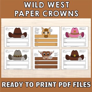 Wild West Paper Crown Headband Cowboy Sheriff Cowgirl Party Activity ...