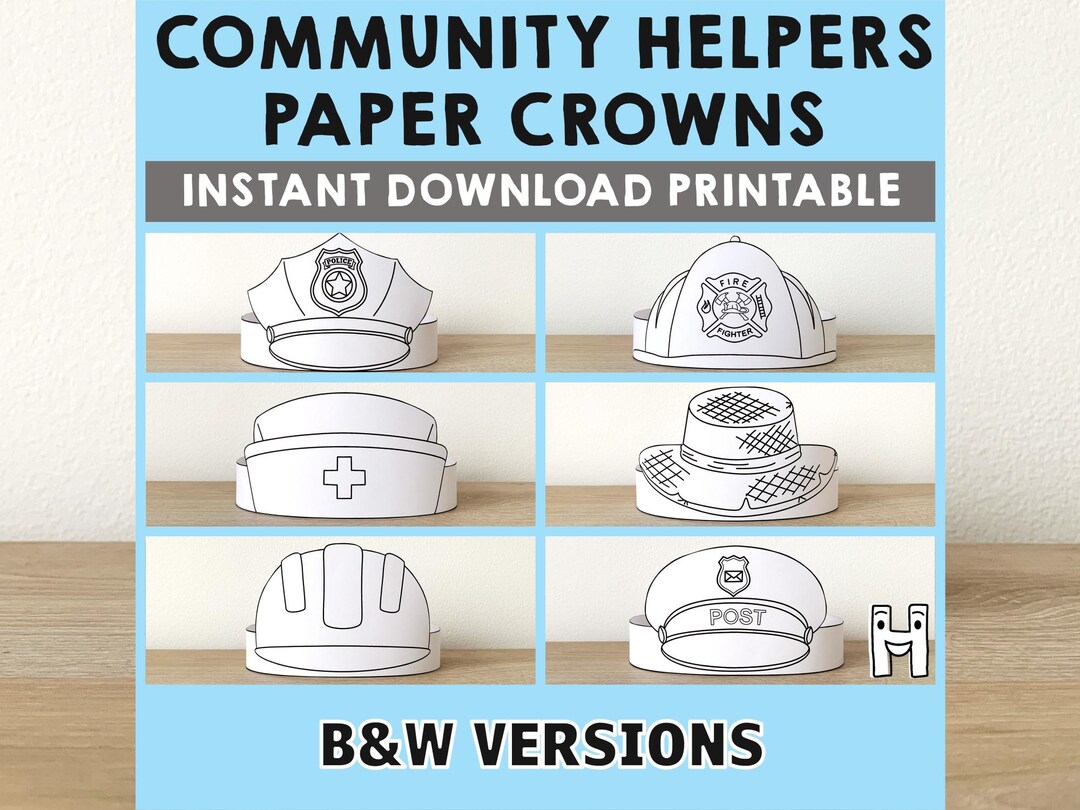 Community Helpers Paper Crowns Police Builder Farmer Nurse Postman ...