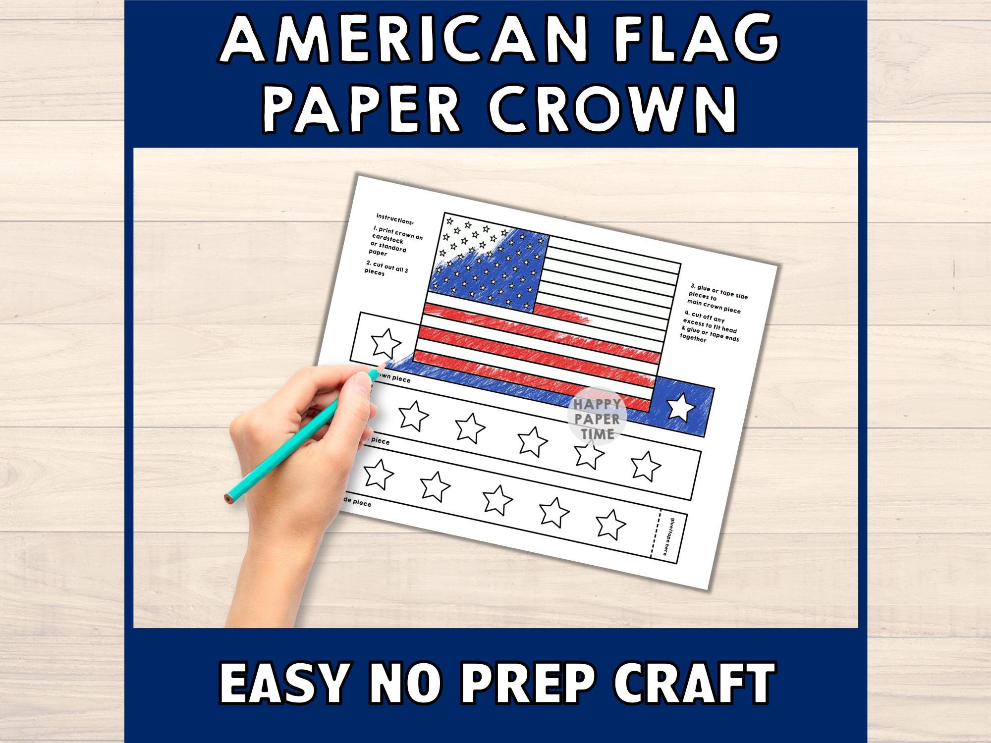 American Flag Paper Crown 4th of July Patriotic Headband Activity ...