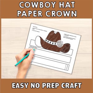 Cowboy Hat Paper Crown Party Coloring Printable Kids Craft Wild West ...