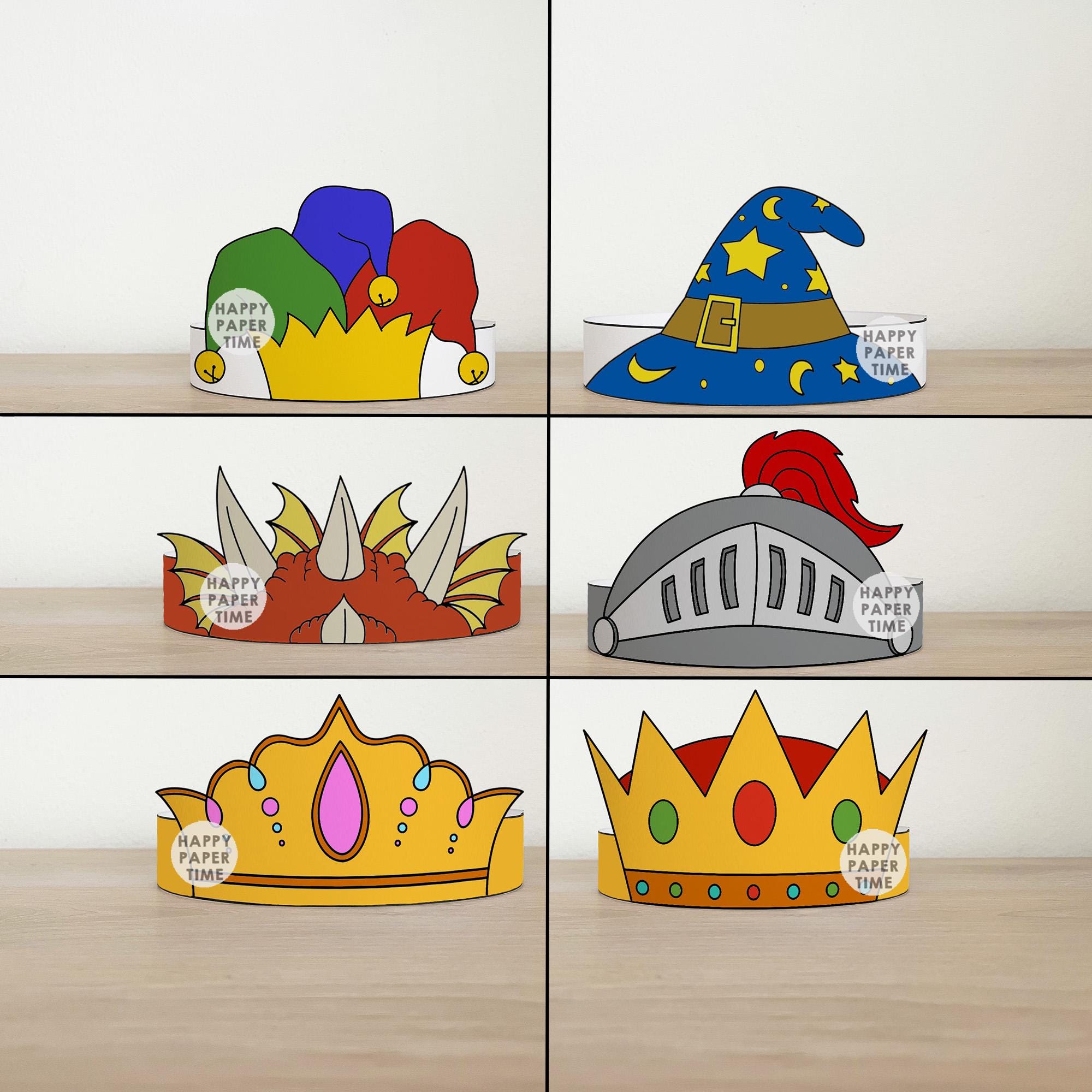 Medieval Fantasy Paper Crown Headband Knight Dragon Princess Party ...