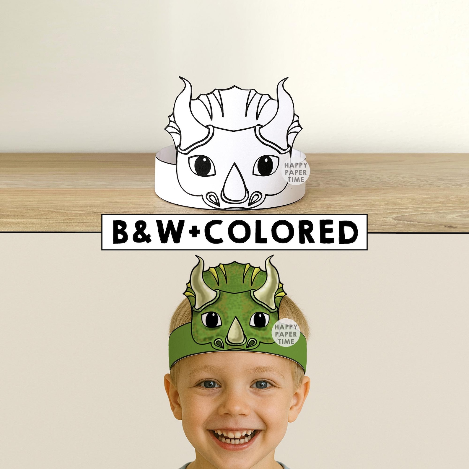 Triceratops Paper Crown Party Coloring Printable Kids Craft Dinosaur ...
