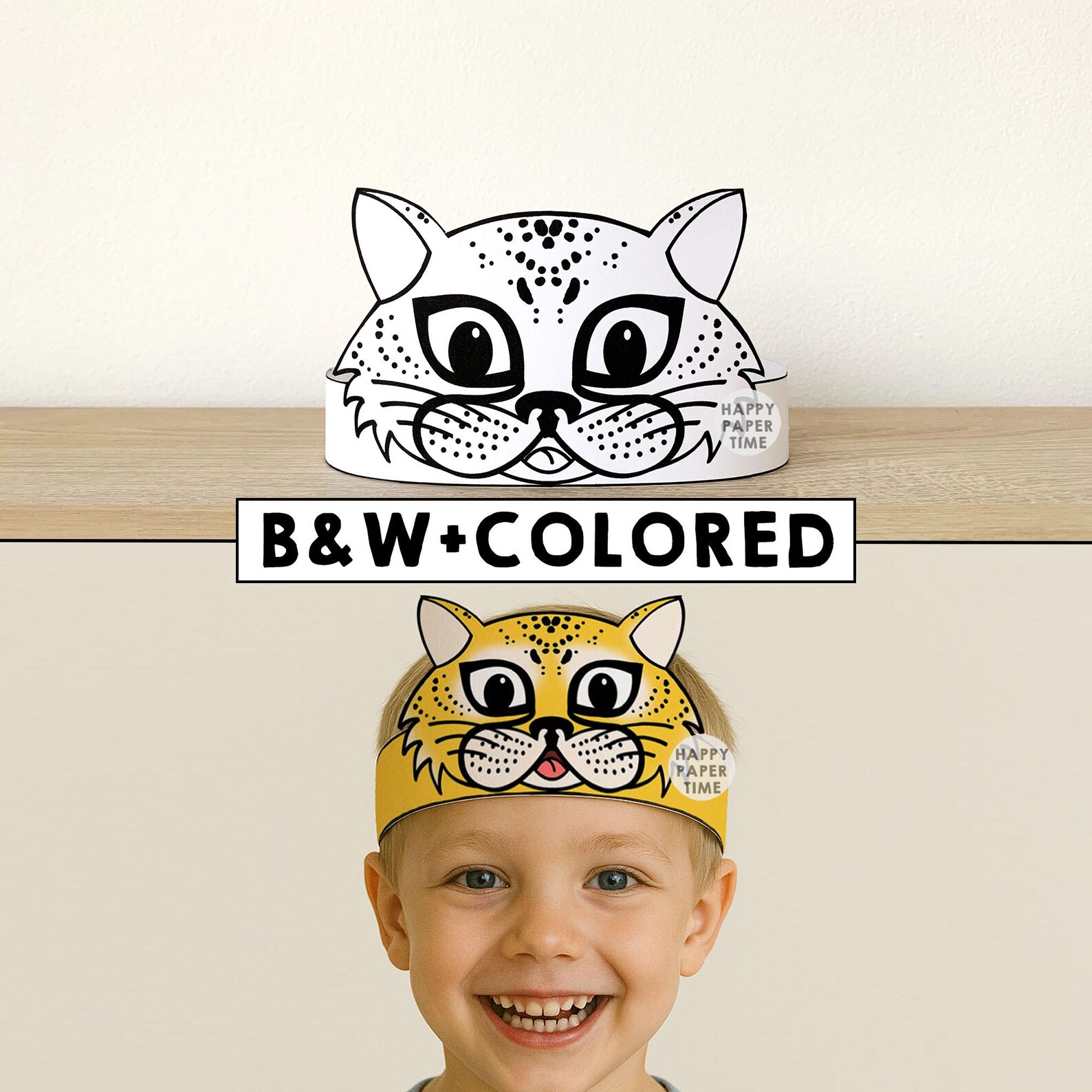 Cheetah Paper Crown Party Coloring Printable Kids Craft Safari Birthday ...