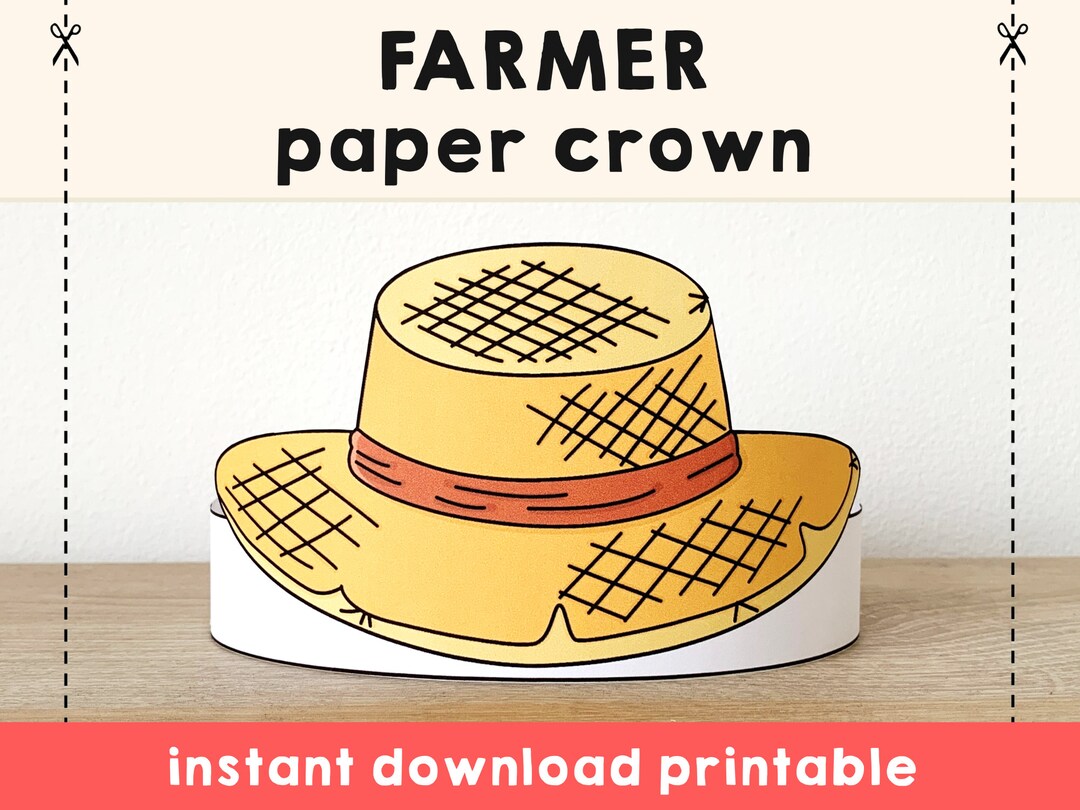 Farmer Straw Hat Gardener Paper Crown Party Printable Kids Craft ...