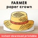 Farmer Straw Hat Gardener Paper Crown Party Printable Kids Craft ...
