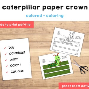 Caterpillar Paper Crown Headband Party Coloring Printable Kids Craft ...