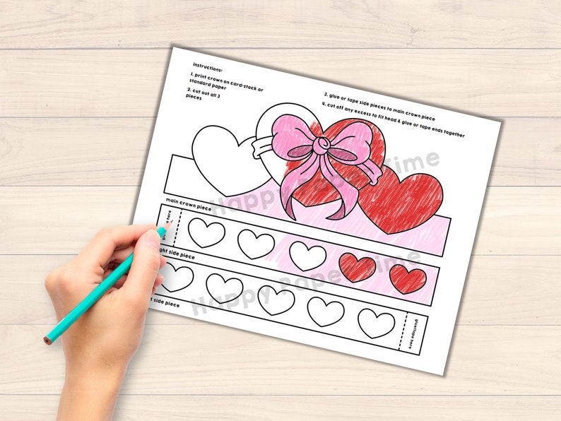 Hearts Valentine Paper Crown Party Activity Printable Kids - Etsy