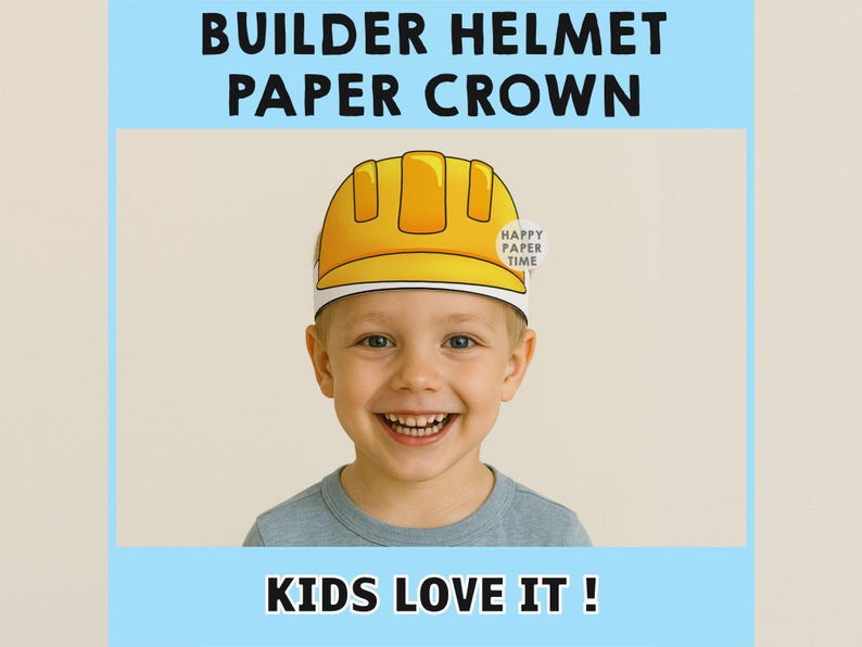 Construction Worker Builder Helmet Paper Crown Party Printable Kids ...