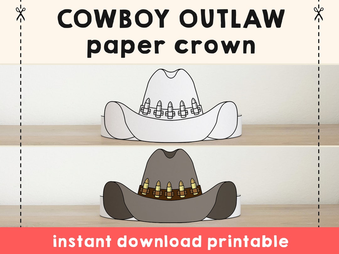 Cowboy Hat Paper Crown Party Coloring Printable Kids Craft Wild West ...