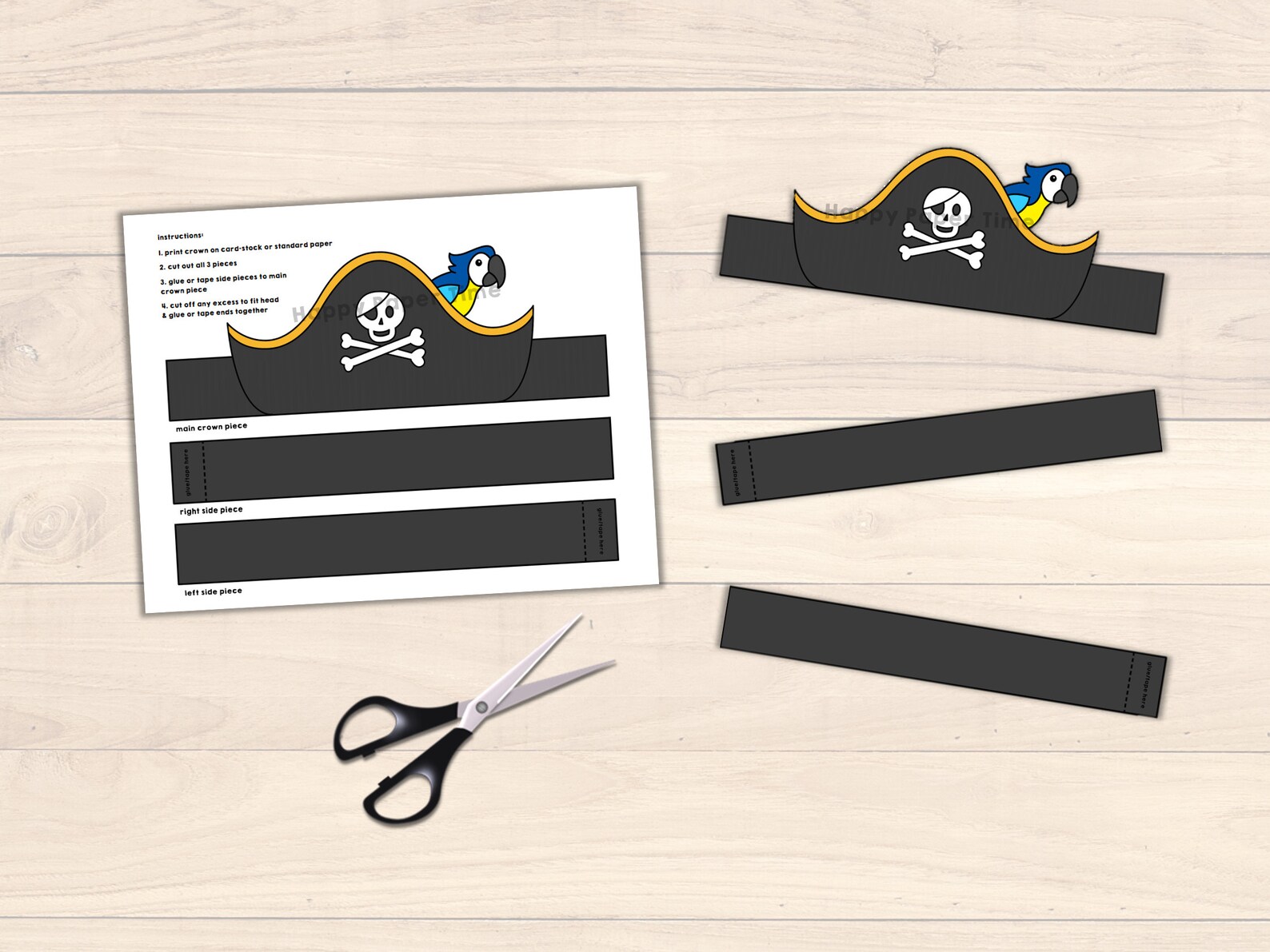 Pirate Hat Paper Crown Template Pirate Captain Costume Party Headband ...