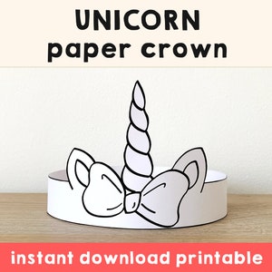 Unicorn Paper Crown Coloring Printable Kids Craft Unicorn Princess ...