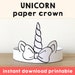 Unicorn Paper Crown Coloring Printable Kids Craft Unicorn Princess ...