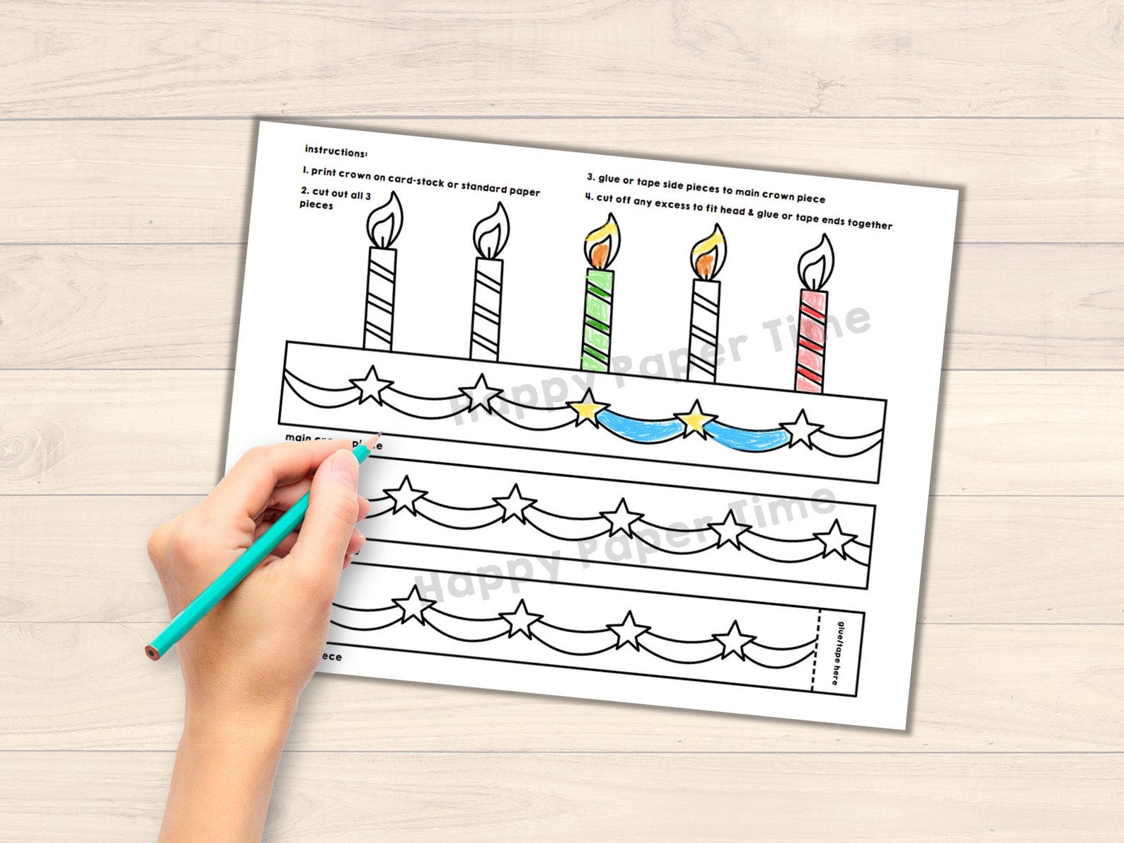 Birthday Paper Crown Party Activity Printable Kids Coloring Craft Cake ...