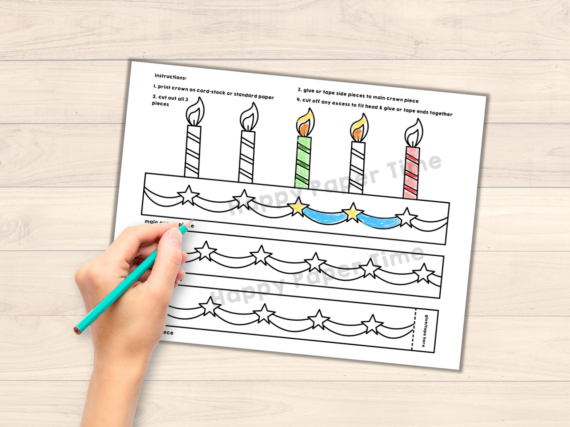 Birthday Paper Crown Party Activity Printable Kids Coloring - Etsy