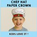 Chef Hat Cook Paper Crown Restaurant Party Printable Kids Craft ...