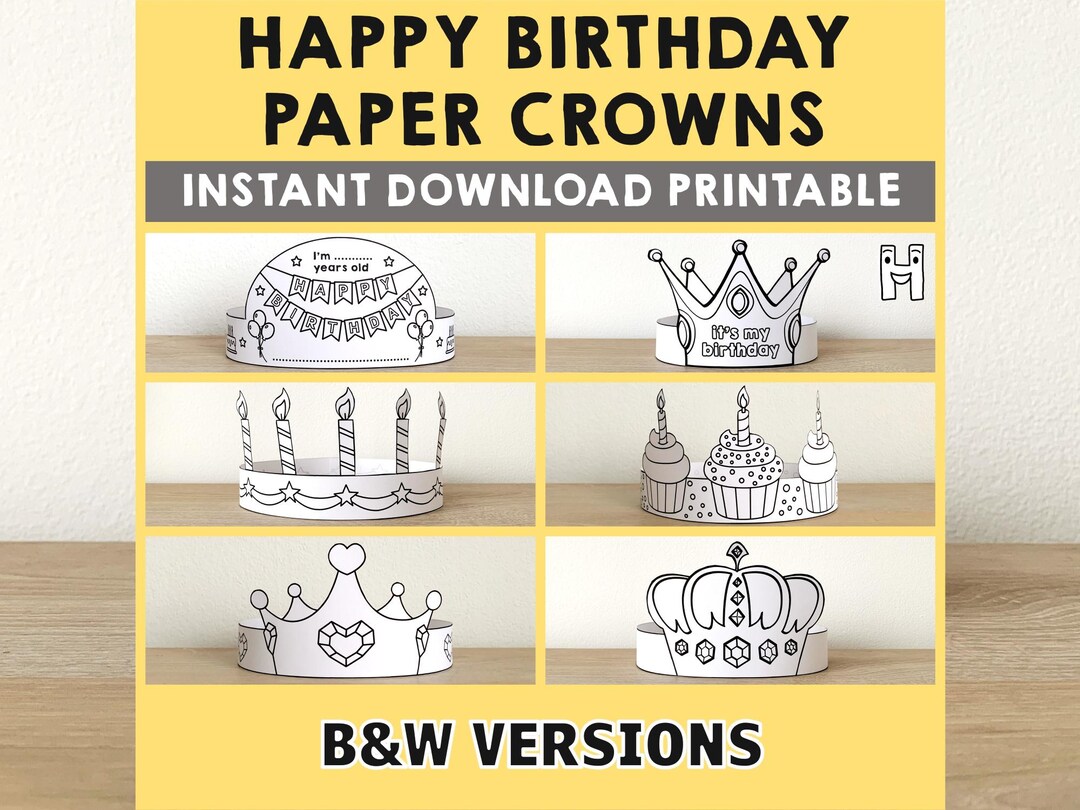 Happy Birthday Paper Crowns Party B-day Printable Kids Craft Birthday ...