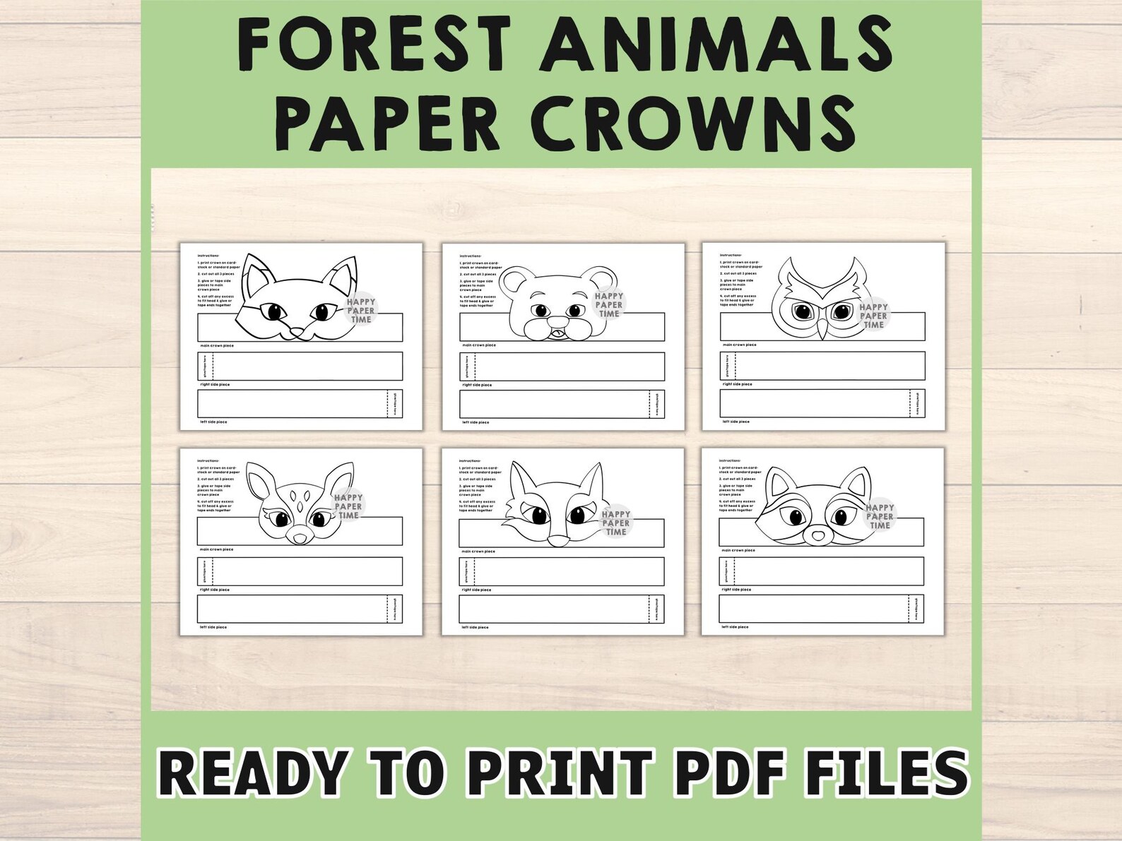 Forest Animals Paper Crowns Headbands Hats Activity Printable Kids ...