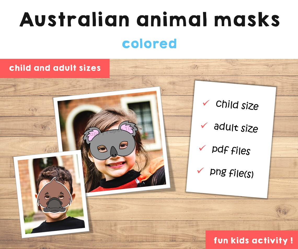 Australian Mask Animal Craft Activity Template for Kids - Etsy