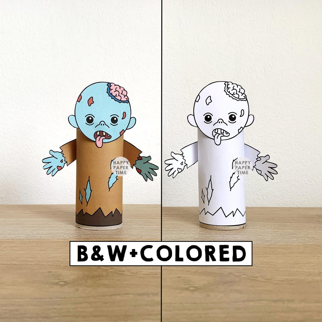 Zombie Toilet Paper Roll Craft Halloween Spooky Party Coloring ...