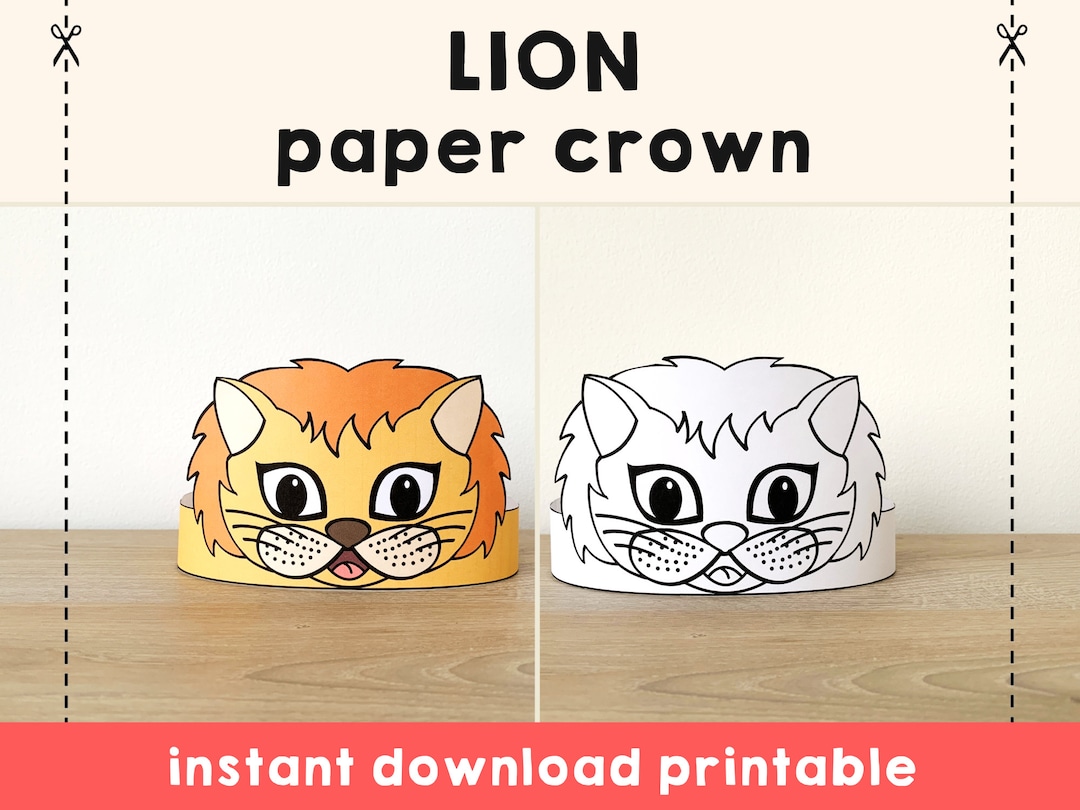 Lion Paper Crown Printable Coloring Table Decor Kids Craft Lion ...