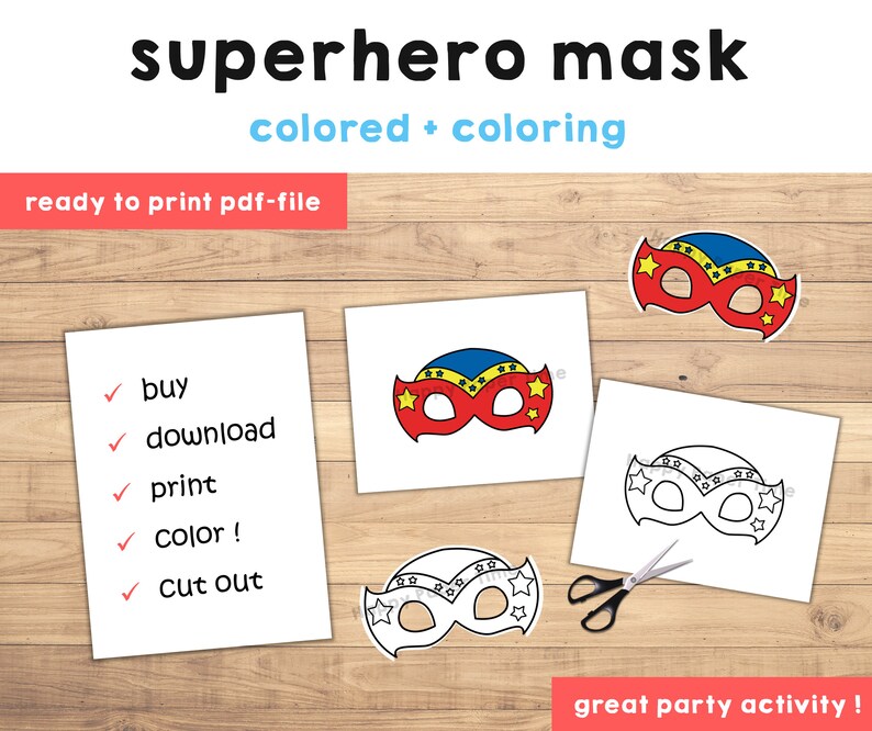 Superhero Mask Costume Hero Mask Printable Party Favor Craft | Etsy