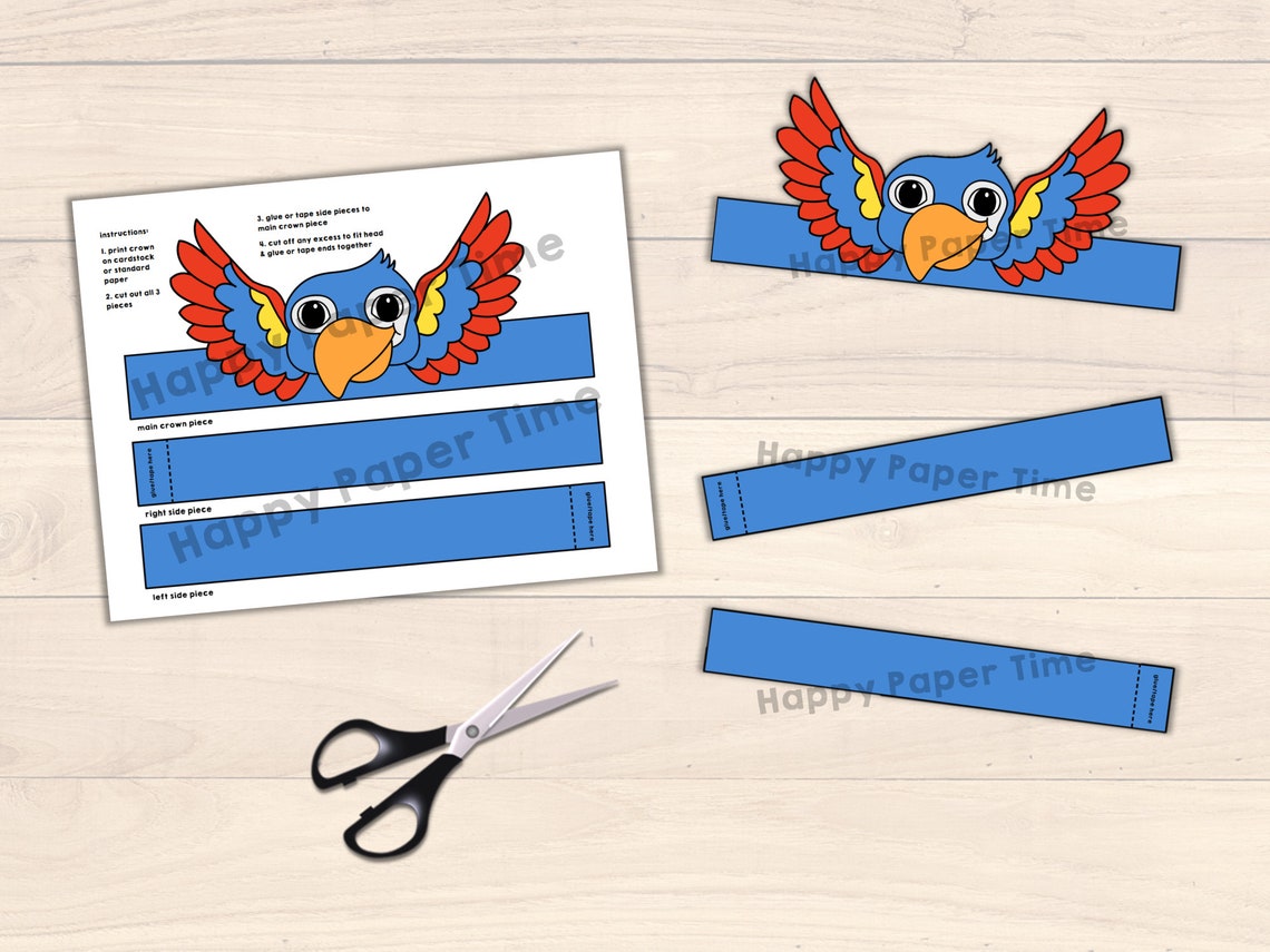 Parrot Paper Crown Headband Pet Animal Printable Kids Craft - Etsy