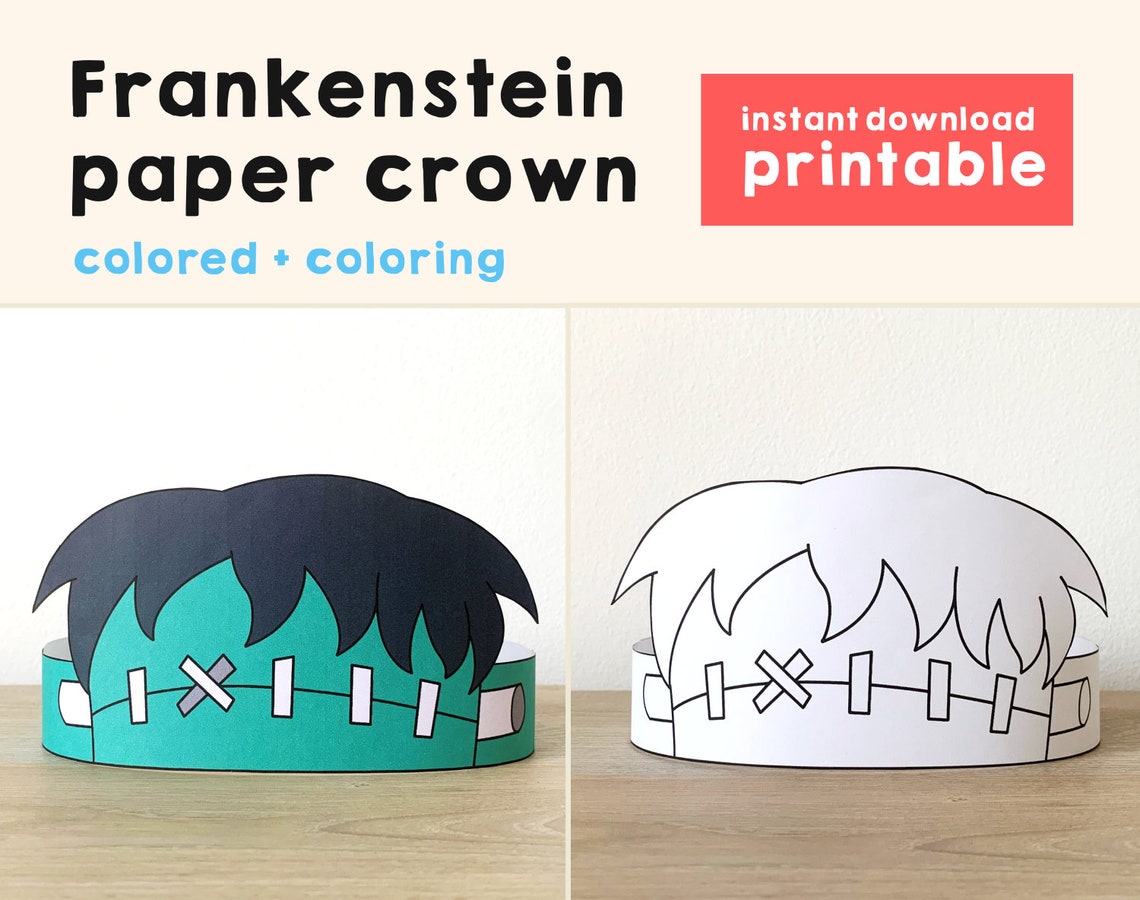 Frankenstein Monster Paper Crown template Halloween Party | Etsy