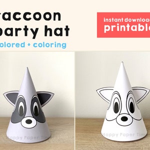 Raccoon Party Hat Printable Woodland Table Decoration Raccoon Party Hat ...