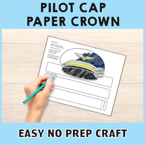 Pilot Cap Paper Crown Headband Airline Party Coloring Printable Kids ...