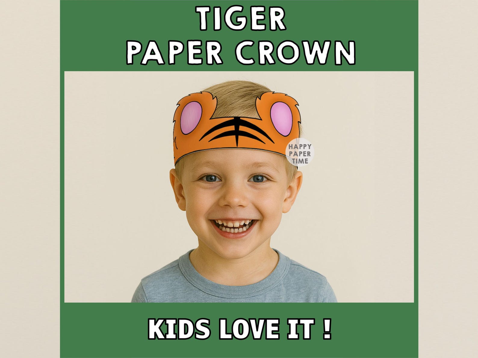 Tiger Ears Paper Crown Headband Party Coloring Printable Kids Craft ...