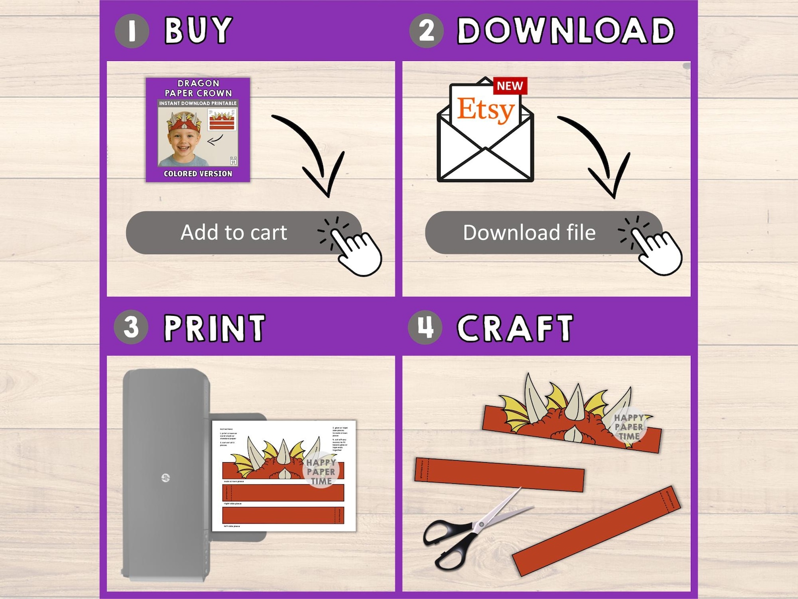 Dragon Paper Crown Template Fantasy Party Headband Costume Printable ...