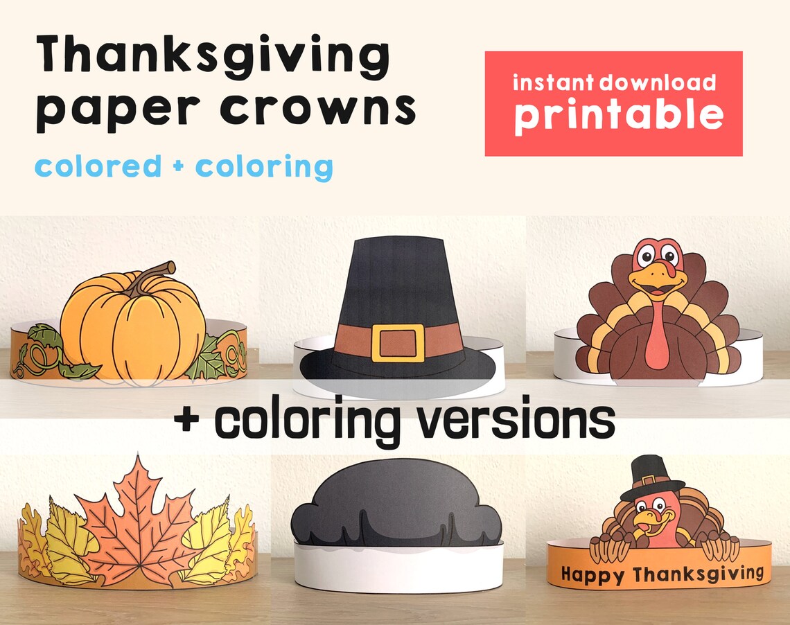 Thanksgiving Paper Crowns Activity Printable Kids Craft Hats - Etsy