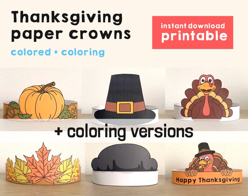 Thanksgiving Paper Crowns Activity Printable Kids Craft Hats - Etsy