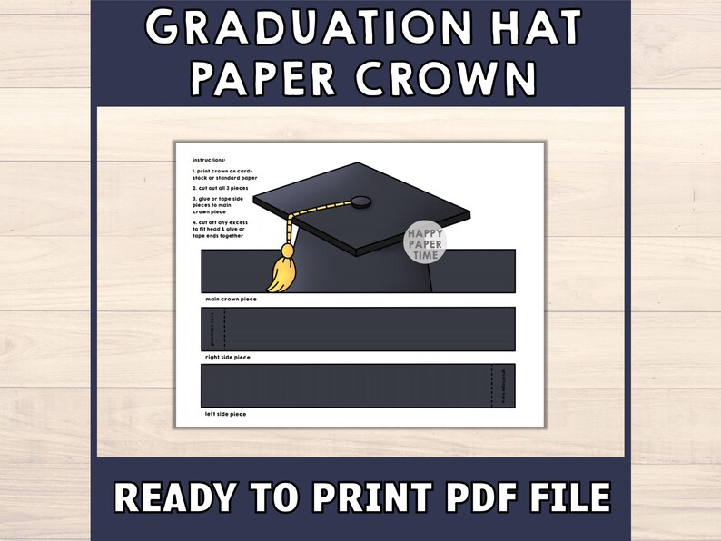 Graduation Cap Paper Crown Party Teacher Printable Kids Craft ...