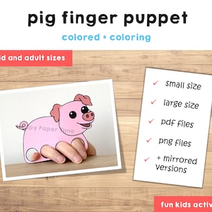 Pig Paper Craft Printable Farm Animal Finger Puppet Kids Craft Farm ...