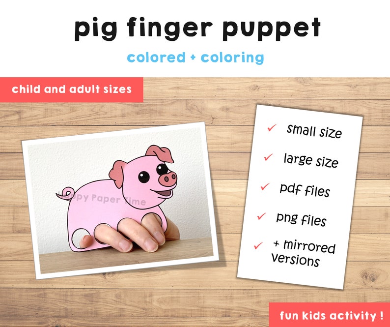 Pig Paper Craft Printable Farm Animal Finger Puppet Kids Craft - Etsy