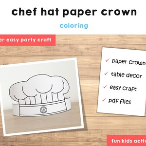 Chef Hat Cook Paper Crown Restaurant Party Coloring Printable Kids ...