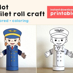 Pilot Toilet Paper Roll Craft Airline Party Coloring Printable - Etsy